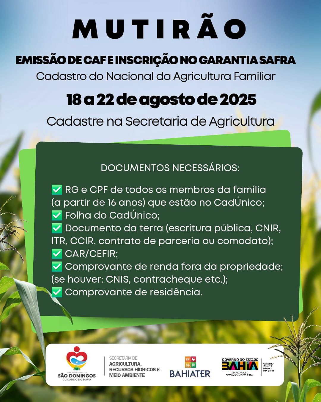 MUTIRÃO PARA EMISSÃO DE CAF E INSCRIÇÃO NO GARANTIA SAFRA – Prefeitura ...